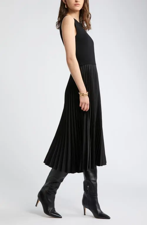 Nordstrom Pleated Mixed Media Midi Dress In Black - 60% Off | Editorialist