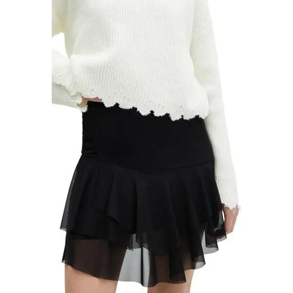 Mango Tiered Ruffle Asymmetric Miniskirt - Black