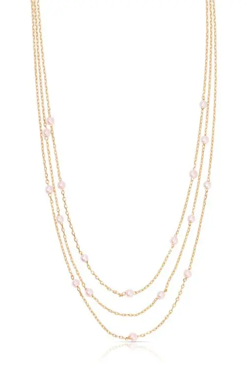 Ettika Layered Imitation Pearl Station Necklace - Pink