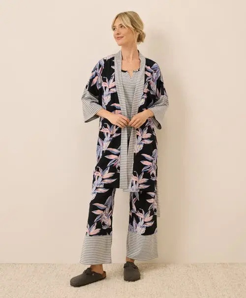 PACT Organic Staycation Short Robe - Dark Leaves