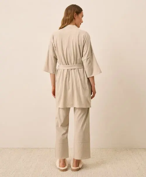 PACT Organic Staycation Short Robe - Flax Heather