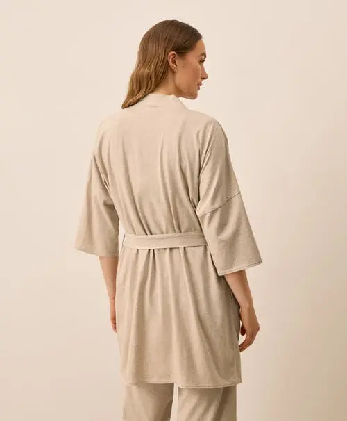 PACT Organic Staycation Short Robe - Flax Heather
