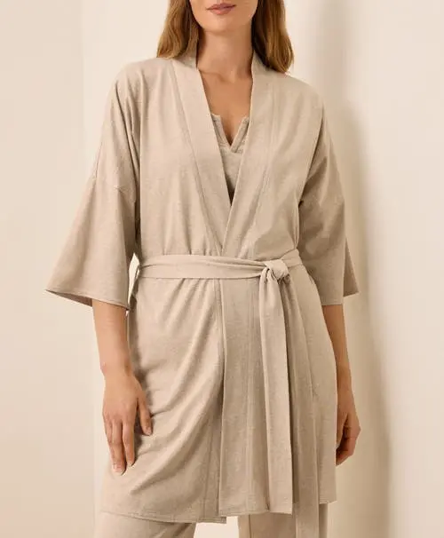 PACT Organic Staycation Short Robe - Flax Heather