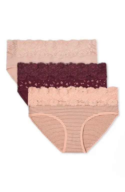 PACT Organic Cotton Lace Waist Brief 3-pack - Pink & Rosy