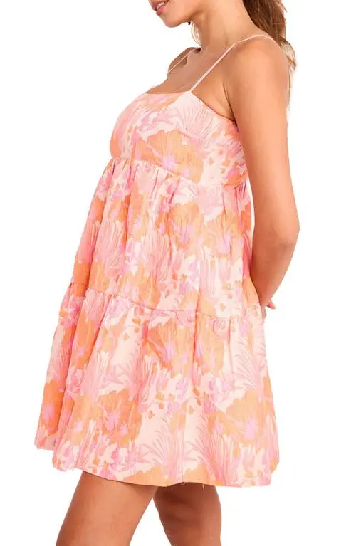 strapless open back dress Pink Orange Multi Watercolor Floral Chiffon Sweetheart Mini Dress