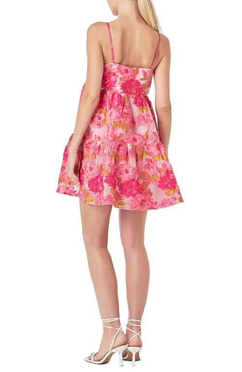 Endless Rose Floral Jacquard Organza Babydoll Mini Dress In