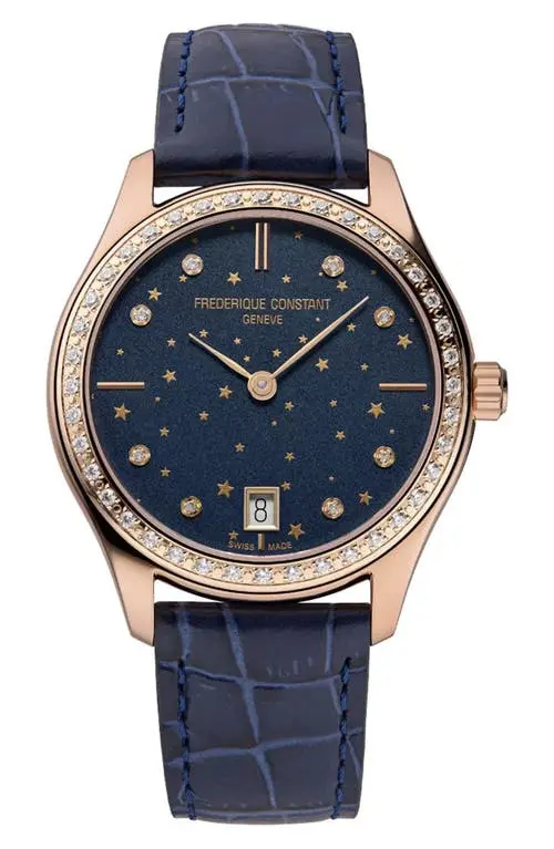 FREDERIQUE CONSTANT Classic Diamond Strap Watch - Blue/rose Gold