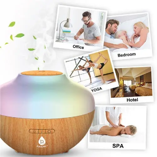 PURSONIC Aromatherapy Diffuser & Essential Oil Set-ultrasonic Top 3 Oils-300ml With 2 Mist Settings 7 Ambient Light Settings - White