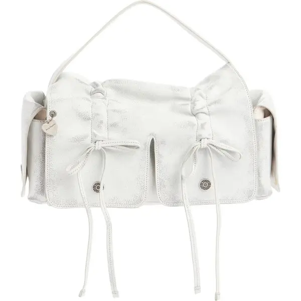 Acne Studios Multipocket Washed Leather Baguette Bag - White/ Grey