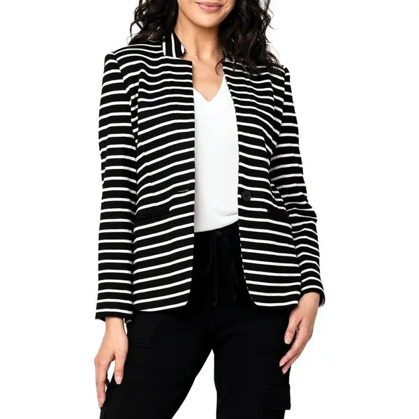GIBSONLOOK Stripe Knit Blazer - Black/ Ivory Stripe