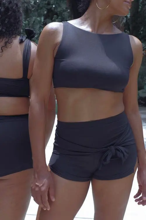 MARY MERCEDES Moe Cropped Bikini Tank - Black