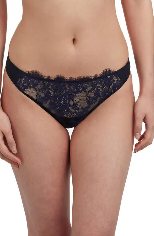 SKARLETT BLUE Entice Lace Front Thong - Black/midnight