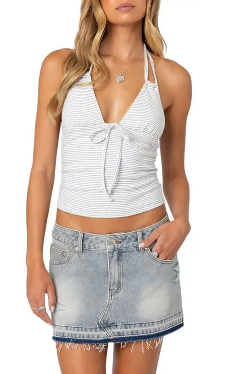 EDIKTED Lanai Stripe Crop Halter Top