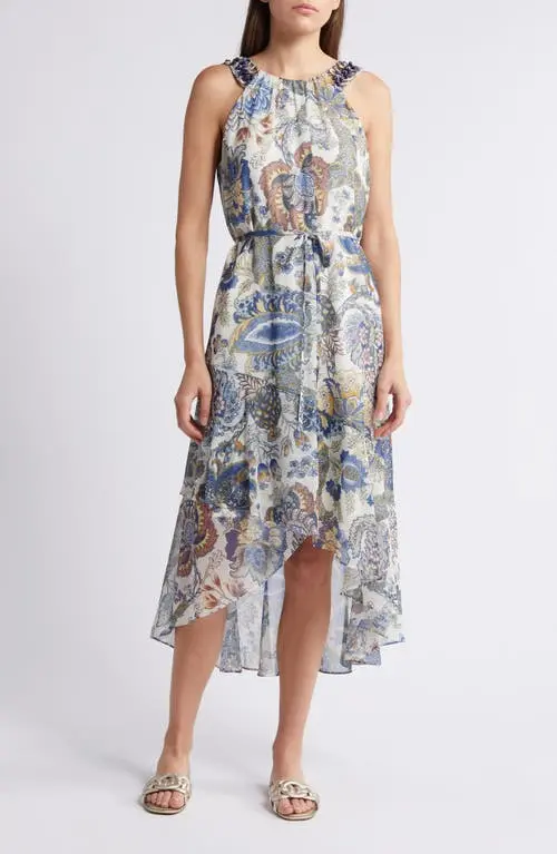 Kobi Halperin Allison Floral Beaded High-Low Dress - Blue/ Ivory Multi |  Editorialist