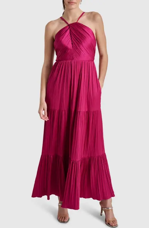 Dkny Pliss Halter Maxi Dress In Raspberry Cocktail - 50% Off | Editorialist