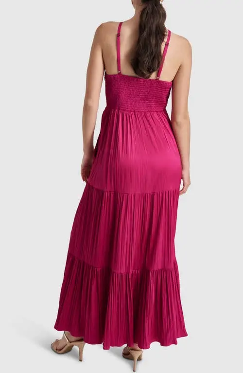 Dkny Pliss Halter Maxi Dress In Raspberry Cocktail - 50% Off | Editorialist