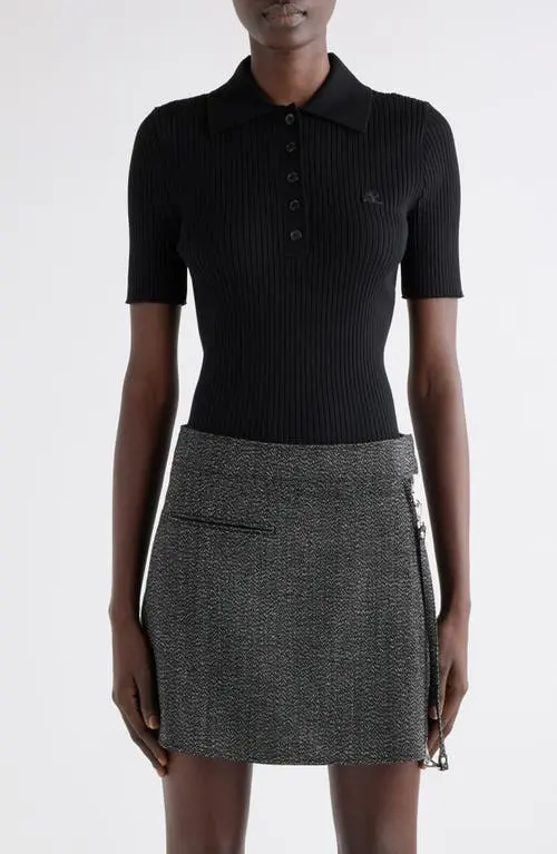 COURREGES Signature Rib Polo Sweater - Black