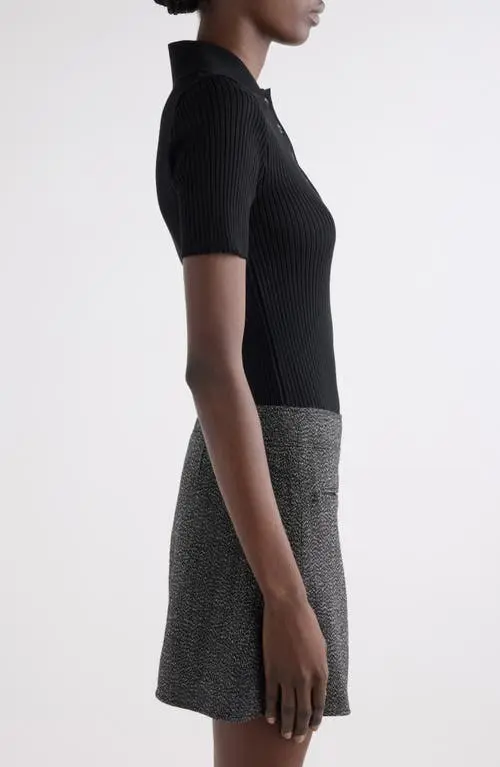 COURREGES Signature Rib Polo Sweater - Black