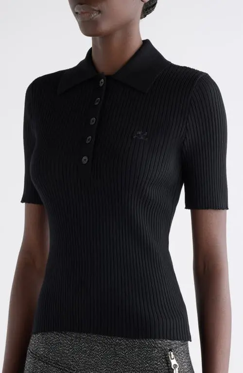 COURREGES Signature Rib Polo Sweater - Black