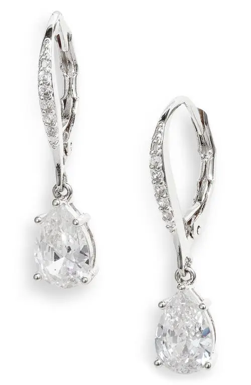 Nordstrom Pear Cubic Zirconia Drop Earrings - Clear- Silver