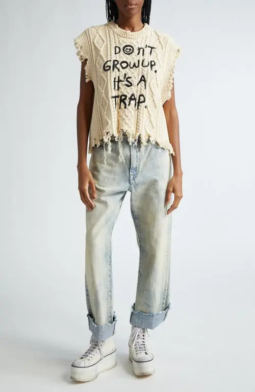 R13 Don't Grow Up Fray Hem Cable Stitch Sweater Vest