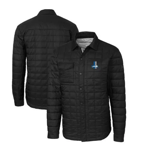 Cutter & Buck Detroit Lions Throwback Logo Rainier Primaloft Eco Insulated Quilted Shacket - Black