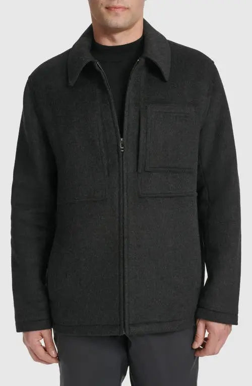 Cole Haan Felt Zip Front Shirt Jacket - Charcoal