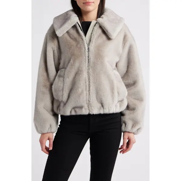 Bcbgmaxazria Channel Quilted Faux Fur Jacket In Silver - 35% Off