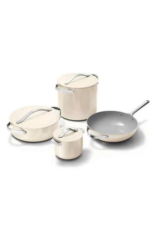 CARAWAY Nonstick Ceramic 7-piece Cookware Set With Lid Storage - Cream