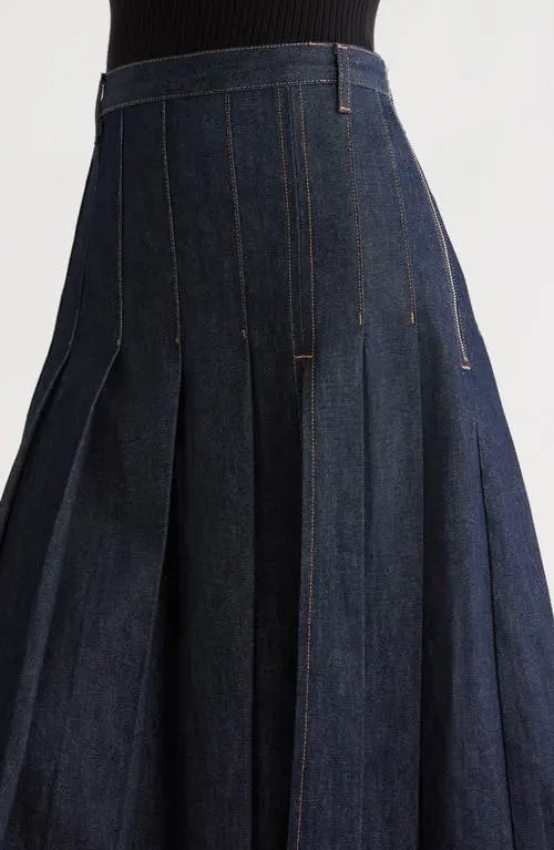 Topshop Pleated Denim Maxi Skirt