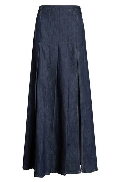 Topshop Pleated Denim Maxi Skirt