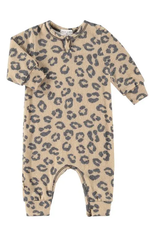 PAIGELAUREN Hacci Animal Print Long Sleeve Romper - Black/taupe