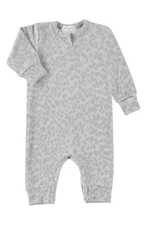 PAIGELAUREN Hacci Animal Print Long Sleeve Romper - Gray/taupe