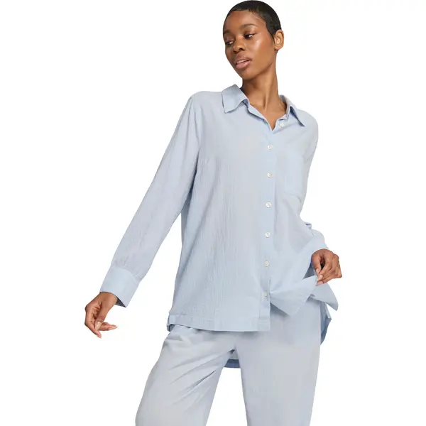 NUDEA The Relaxed Button Up Midi Shirt - Sky