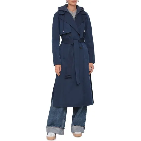 Avec Les Filles Double-breasted Trench Coat With Removable Hooded Dickey