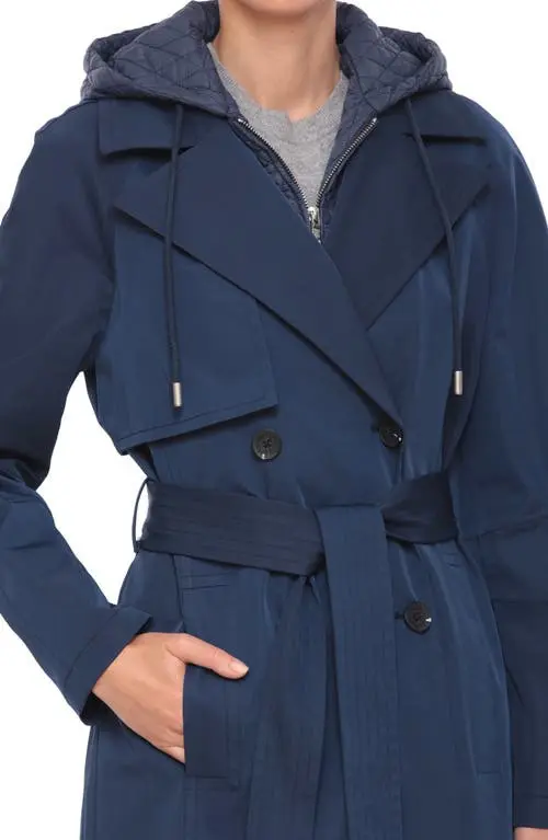 Avec Les Filles Double-breasted Trench Coat With Removable Hooded Dickey
