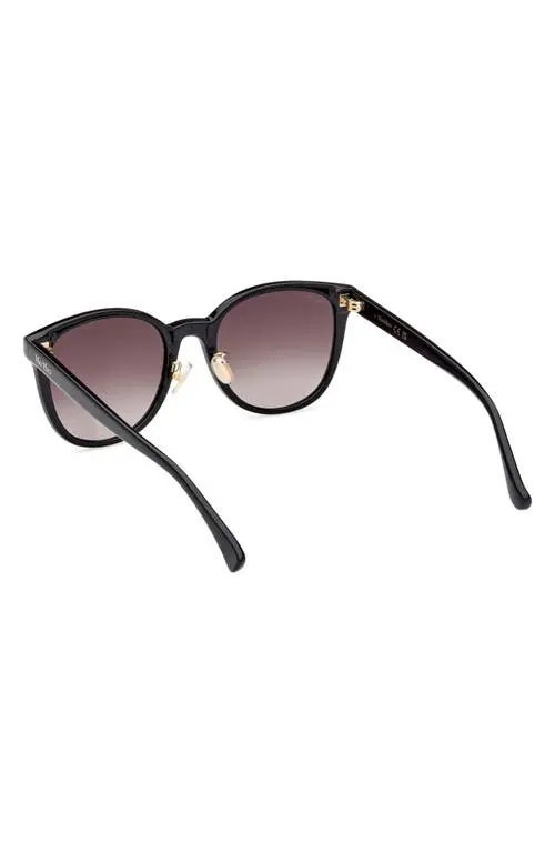 Max Mara 55mm Round Frame Sunglasses - Shiny Black / Gradient Smoke