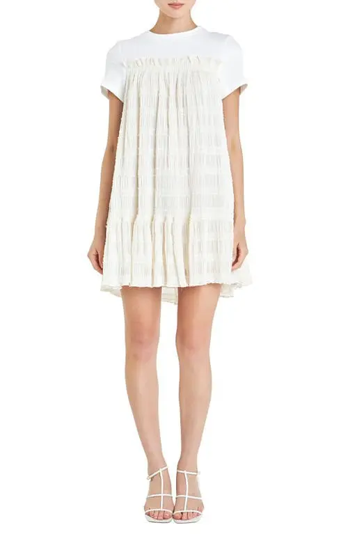 English Factory Shirred Chiffon T-shirt Dress - White/ivory