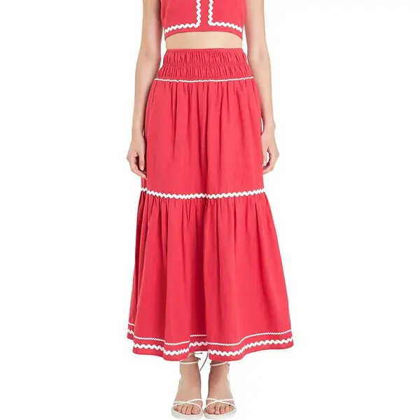 English Factory Rickrack Linen Blend Maxi Skirt