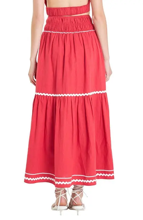 English Factory Rickrack Linen Blend Maxi Skirt
