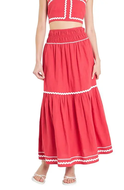 English Factory Rickrack Linen Blend Maxi Skirt