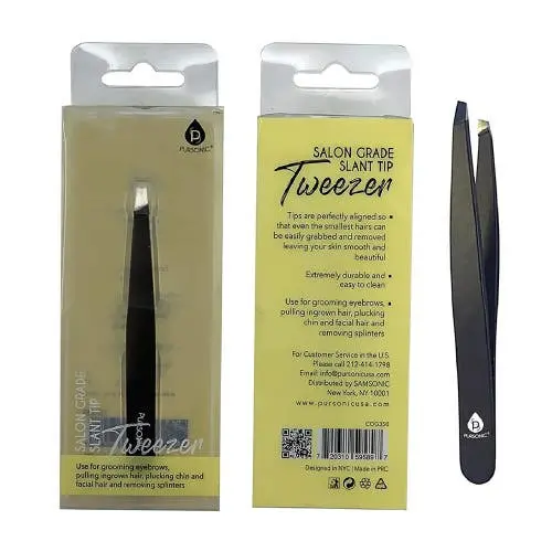 PURSONIC Salon Grade Slant Tip Tweezer - Black