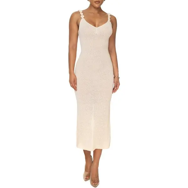 knee length dresses for ladies Beige Rochelle Mesh Midi Dress