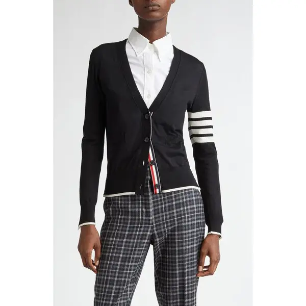 Thom Browne 4-bar Virgin Wool Cardigan - Black