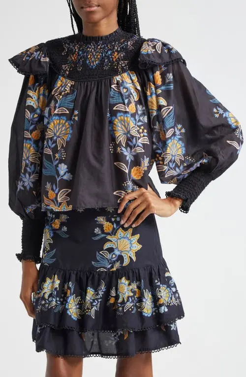 Farm Rio Stitched Garden Smocked Top