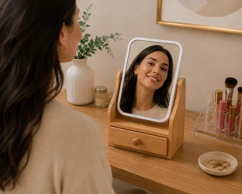 PURSONIC Dual-sided Vanity Mirror With Drawer Base - Ivory