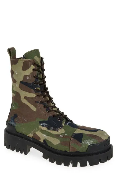 Balenciaga Strike Camo Canvas Combat Boots - Dark Camo