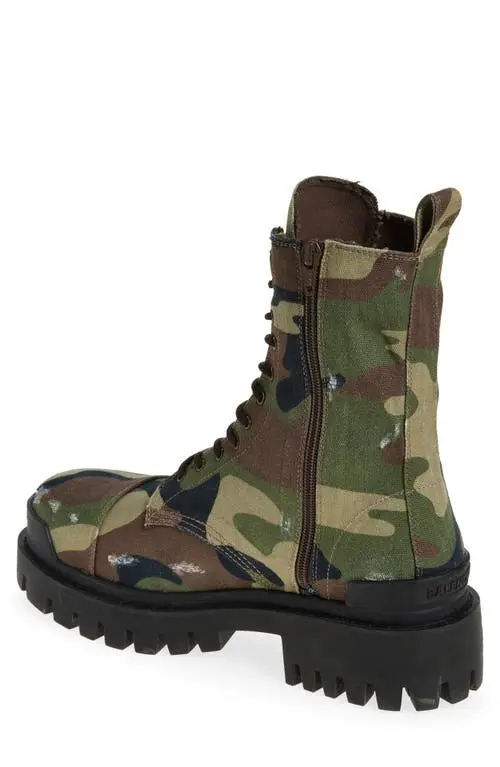 Balenciaga Strike Camo Canvas Combat Boots - Dark Camo
