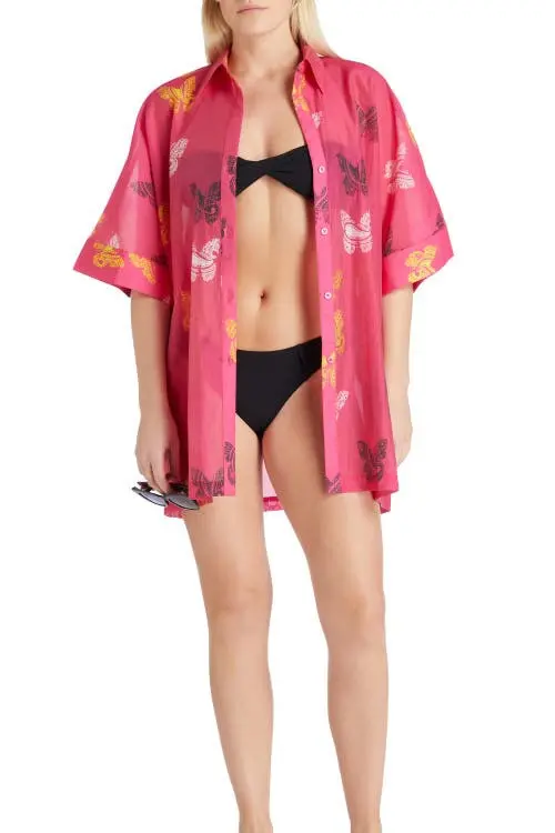 VALIMARE Sydney Printed Cover-up Shirtdress - Fuscia