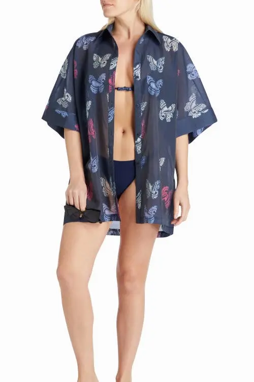 VALIMARE Sydney Printed Cover-up Shirtdress - Navy Blue
